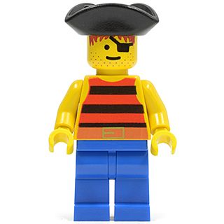 Minifigure: Pirate Red / Black Stripes Shirt, Blue Legs, Black Pirate ...