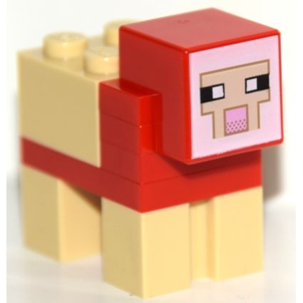Animal: Minecraft Sheep (Red, Sheared), minesheep04 | The Minifig Shop