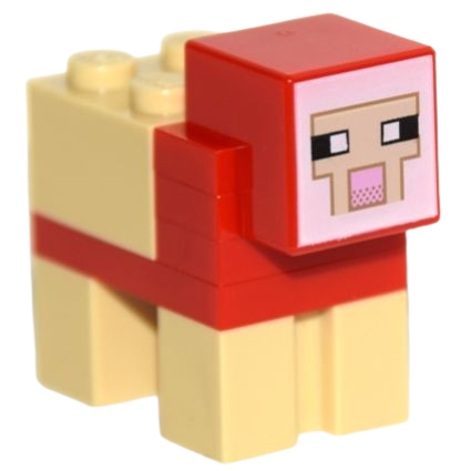 Animal: Minecraft Sheep (Red, Sheared), minesheep04 | The Minifig Shop