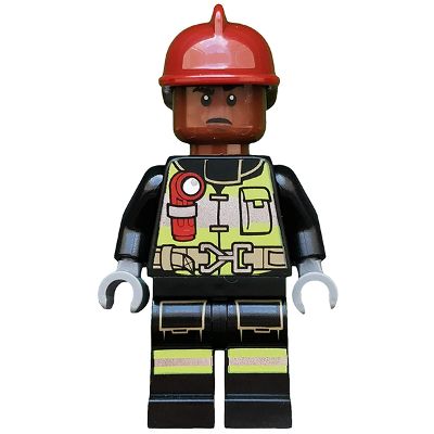 Minifigure: Firefighter - Dark Red Fire Helmet, Reddish Brown Head ...