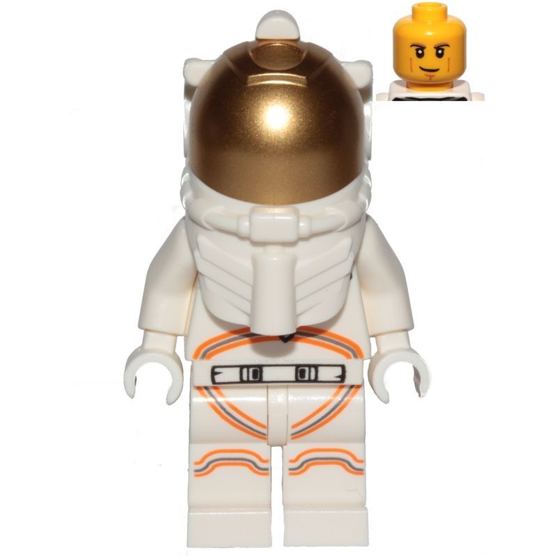 Minifigure: Astronaut - Male, White Spacesuit with Orange Lines, Smirk ...